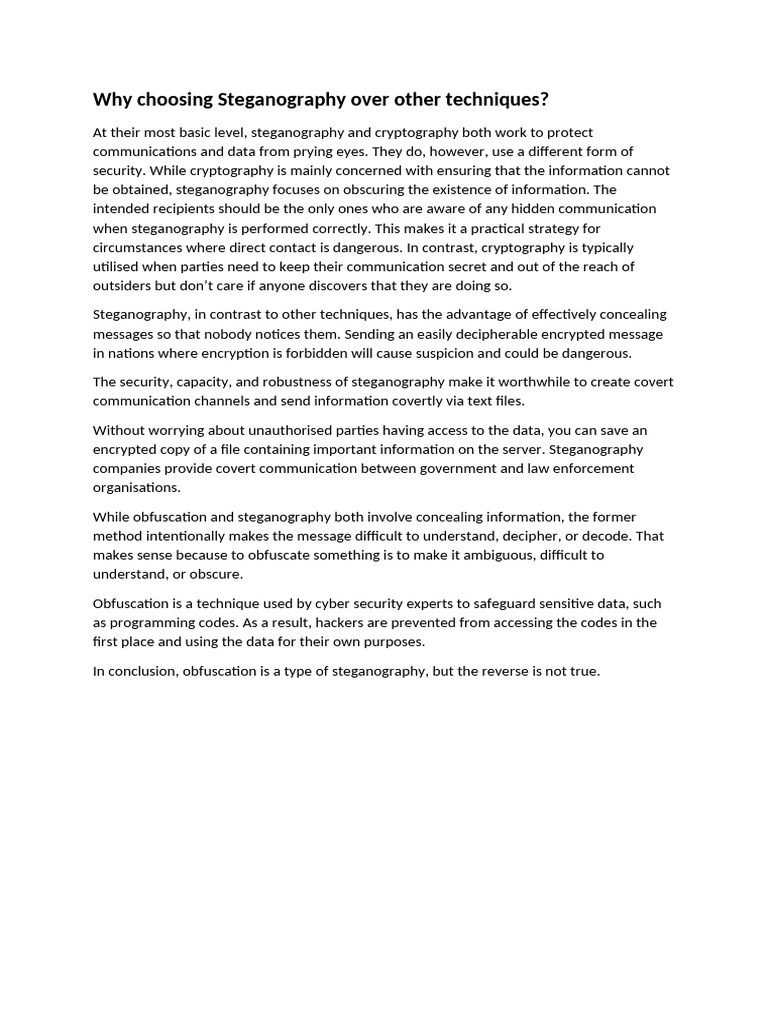 Why Choosing Steganography Over Other Techniques | PDF | Cyberwarfare | Security