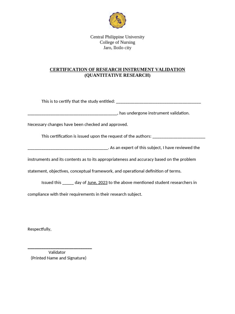 Instrument Validation Certificate - Quantitative | PDF | Career & Growth