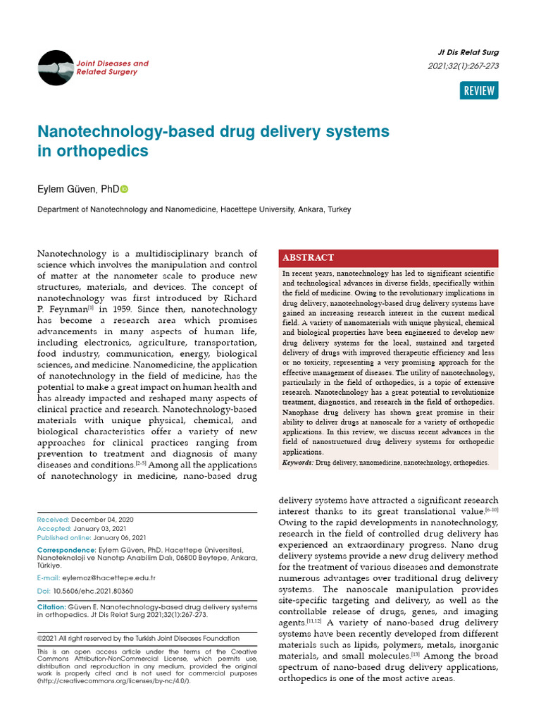 Nanotechnology-Based Drug Delivery Systems in Orthopedics: Review | PDF | Nanotechnology ...