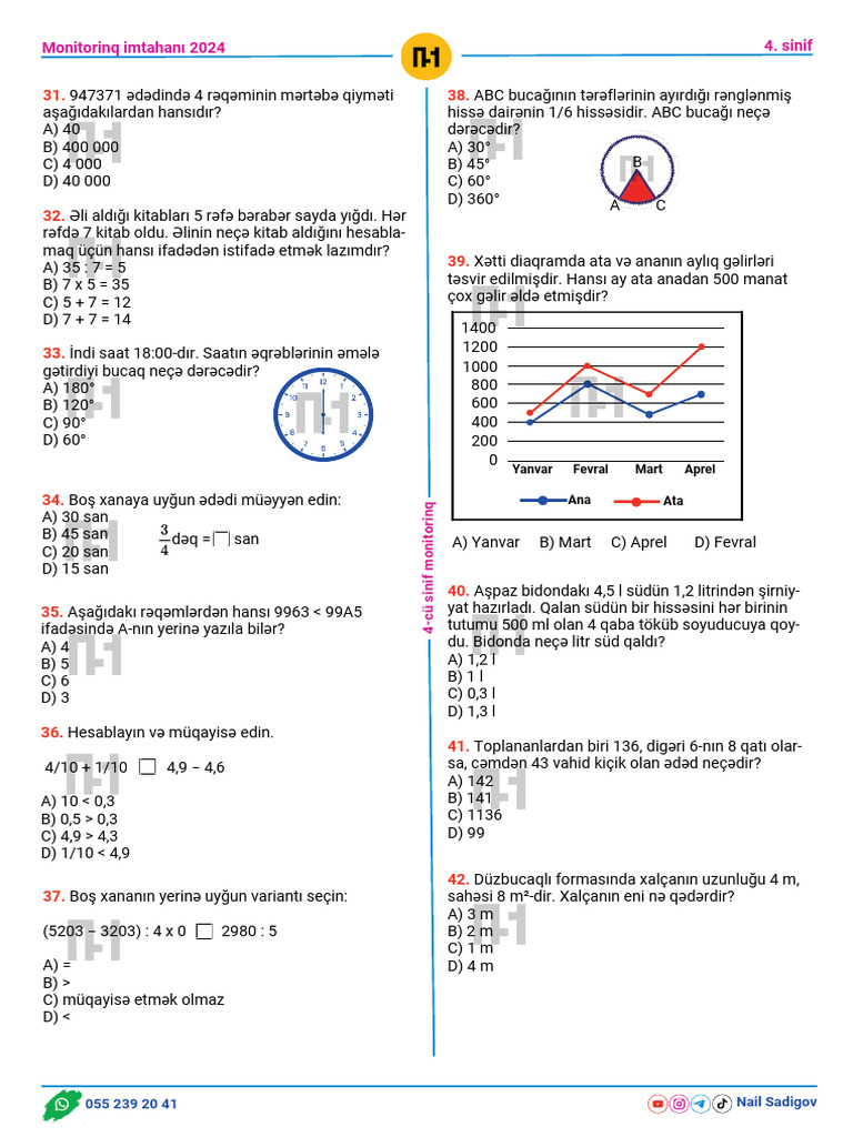Monitorinq 2024 Sinif 4 Nailsadigov | PDF