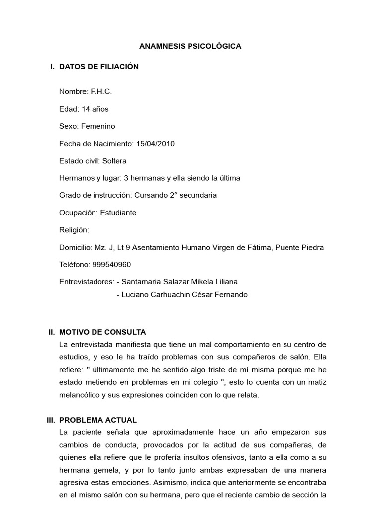 Formato de Anamnesis Psicológica | PDF | Las emociones | Alergia