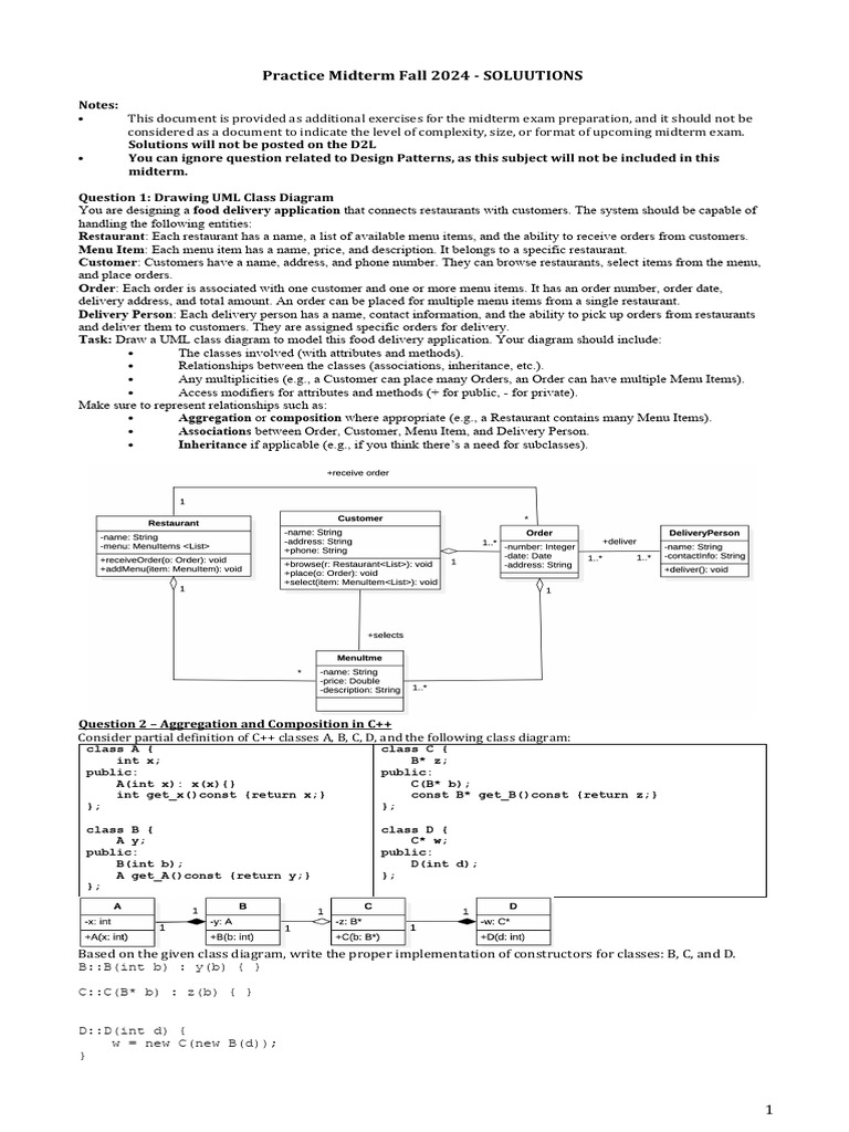 Ensf 480 Practice Midterm Exercises Solutions | PDF | Class (Computer Programming) | Inheritance ...