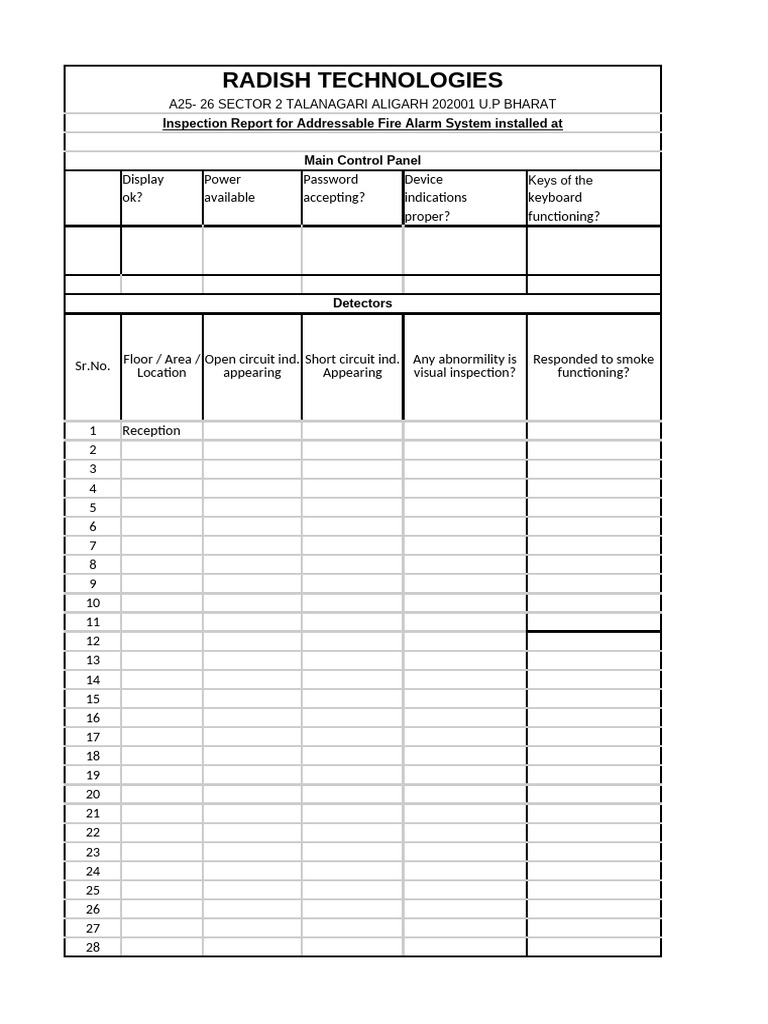 FIRE PANLE Check SHeet | PDF