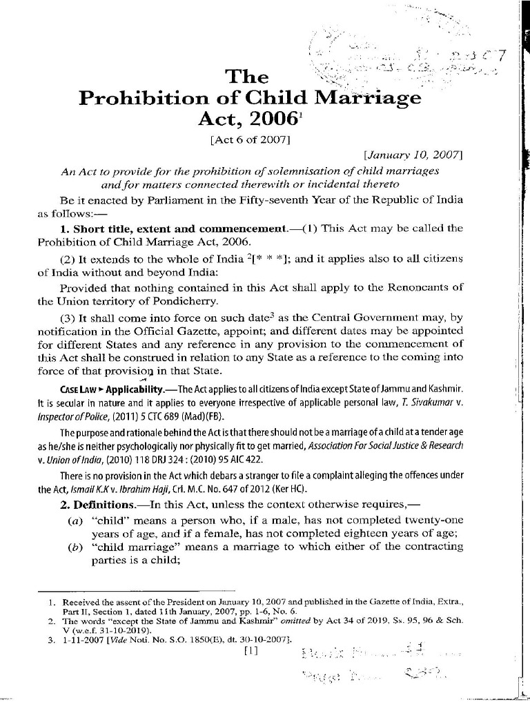 Prohibition of Child Marriage Act, 2006 | PDF