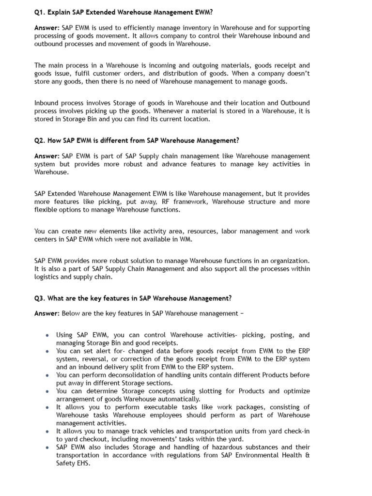 EWM Interview Questions-01.Docx | PDF | Warehouse | Supply Chain Management