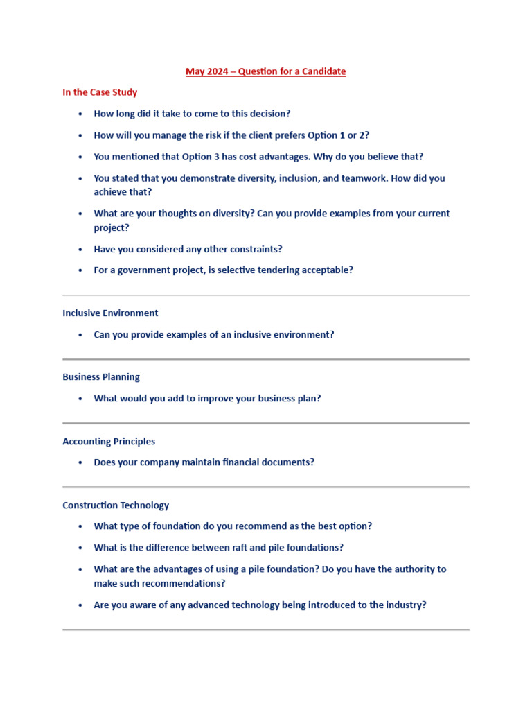 May 2024 - Final Interview Questions | PDF | Alternative Dispute ...