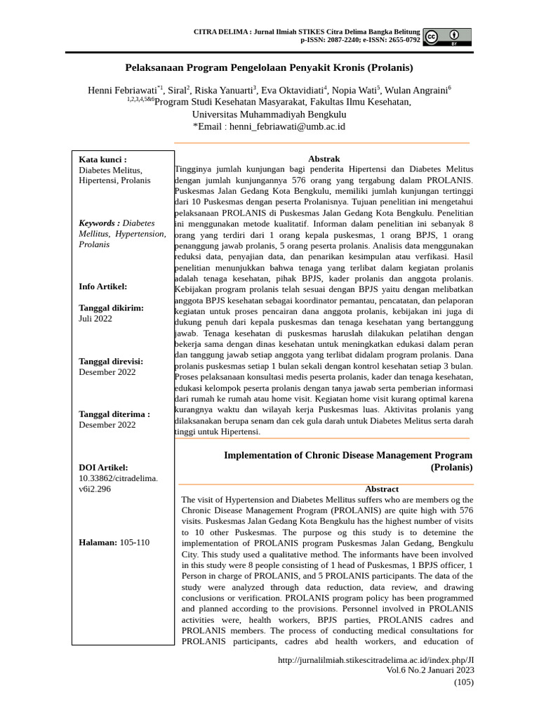 Pelaksanaan Program Pengelolaan Penyakit Kronis (Prolanis) | PDF