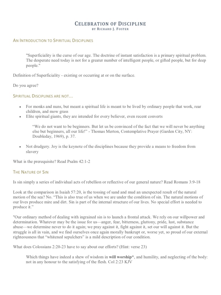 Summary of Celebration of Discipline | PDF | Spiritual Practice | Theology