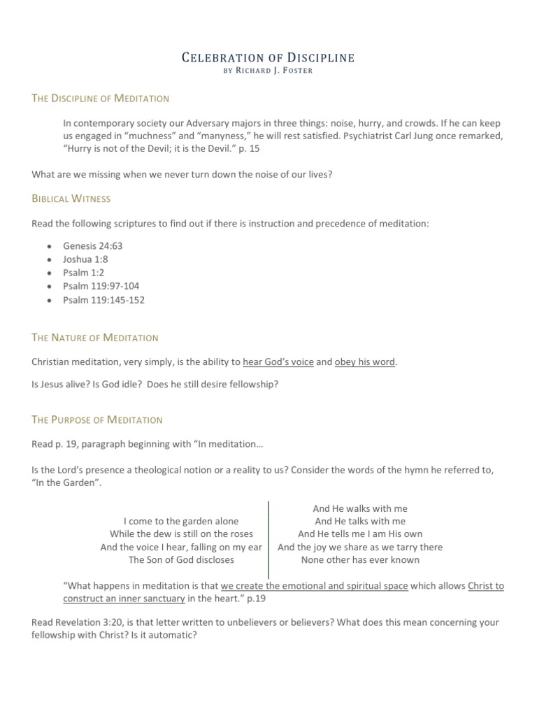 Celebration of Discipline - CH 2 Meditation | PDF | Christian ...