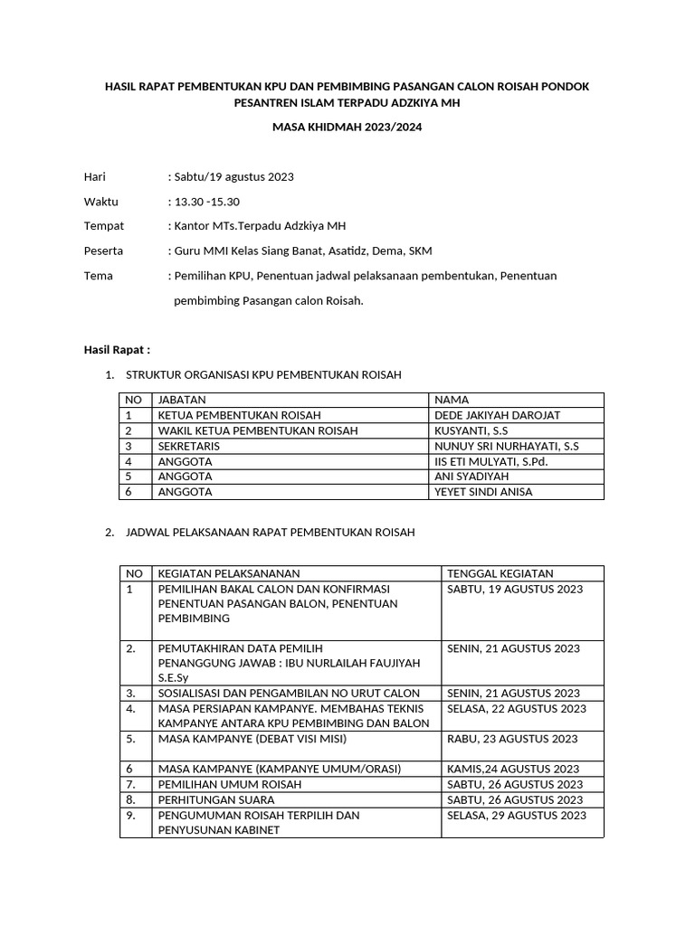 Hasil Rapat Pembentukan Kpu | PDF