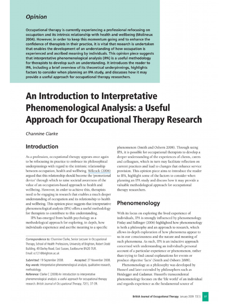 An Introduction to Interpretative Phenomenological Analysis | PDF