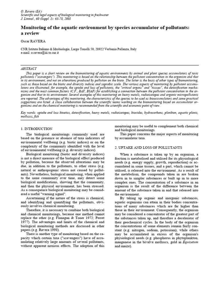 Monitoring of The Aquatic Environment by Species Accumulator of Pollutants: A Review | PDF ...