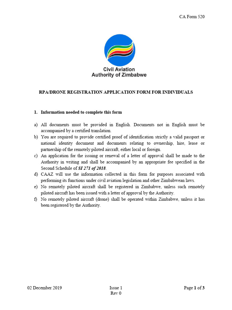 Drone Registration Application Form | PDF | Identity Document ...