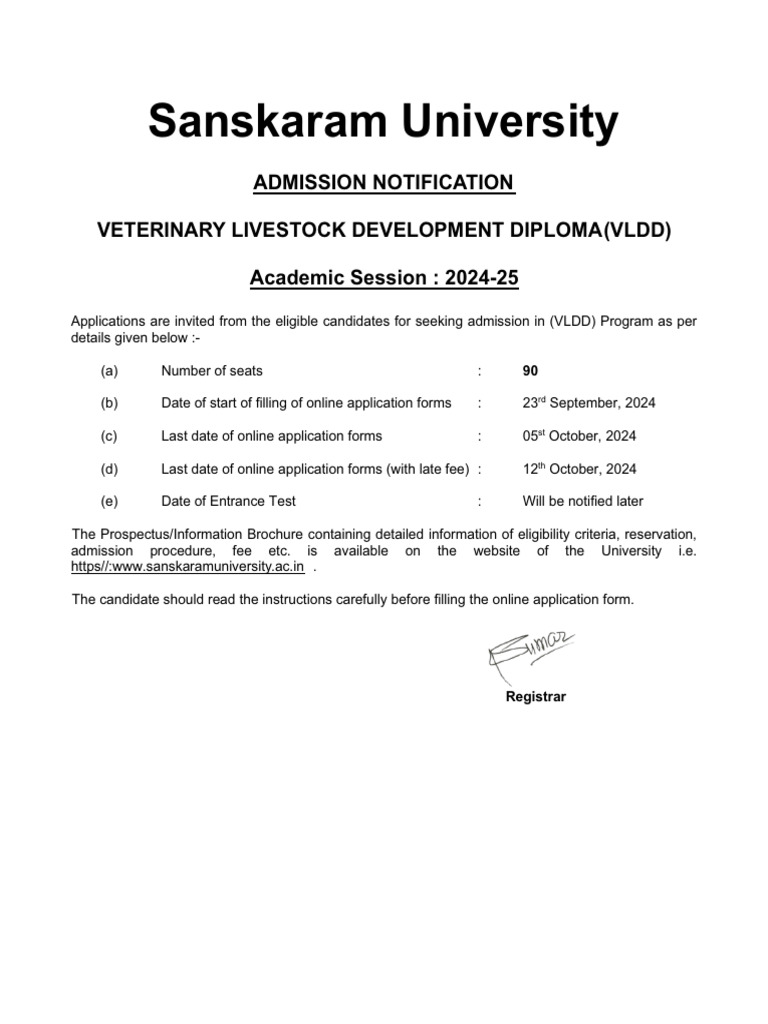 VLDD Admission Notification 2024-25 | PDF | Business | Finance & Money Management
