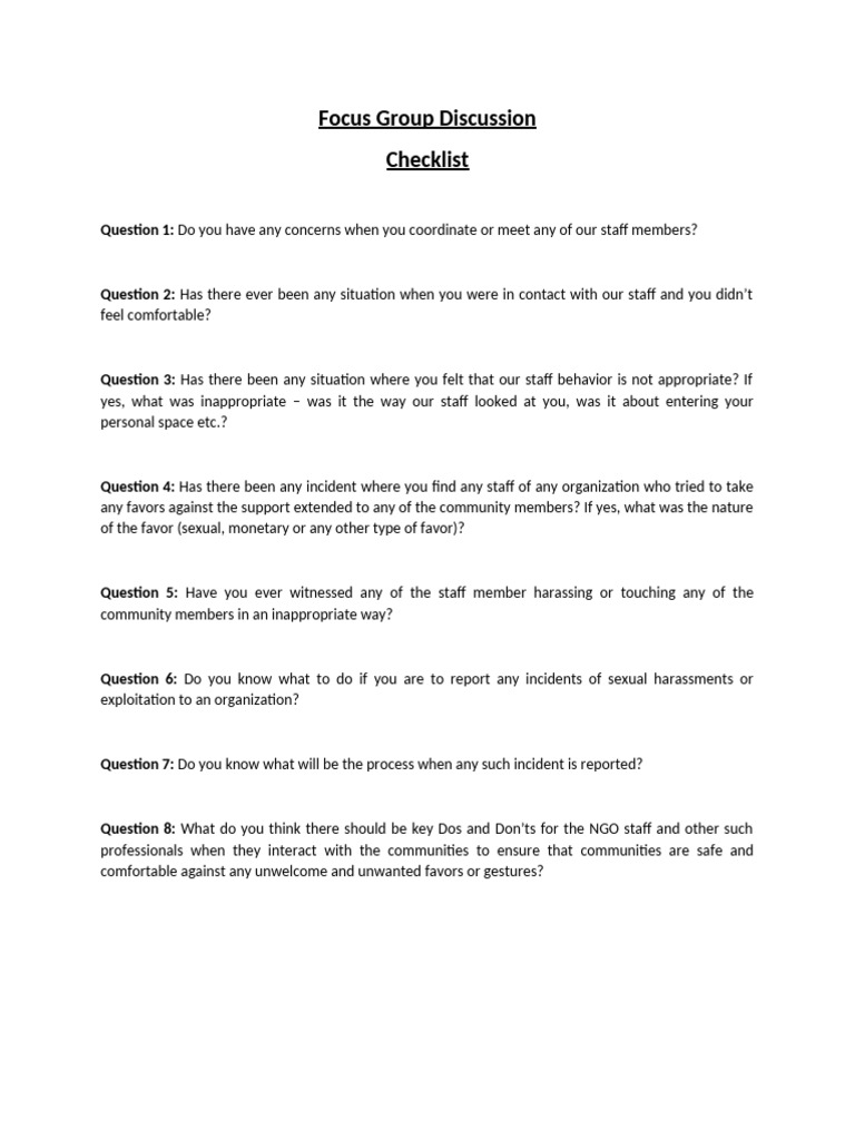 NHN Focus Group Discussions - Checklist Focus Group Discussion | PDF ...