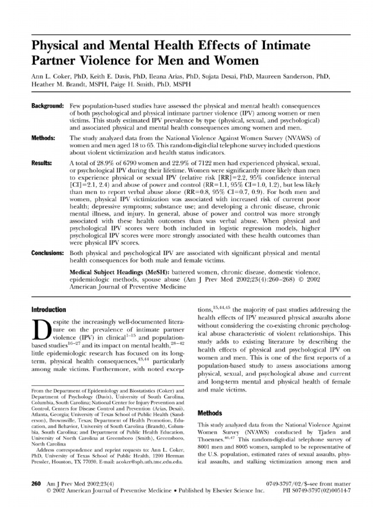 Physical and Mental Health Effects of Intimate Partner Violence For Men ...