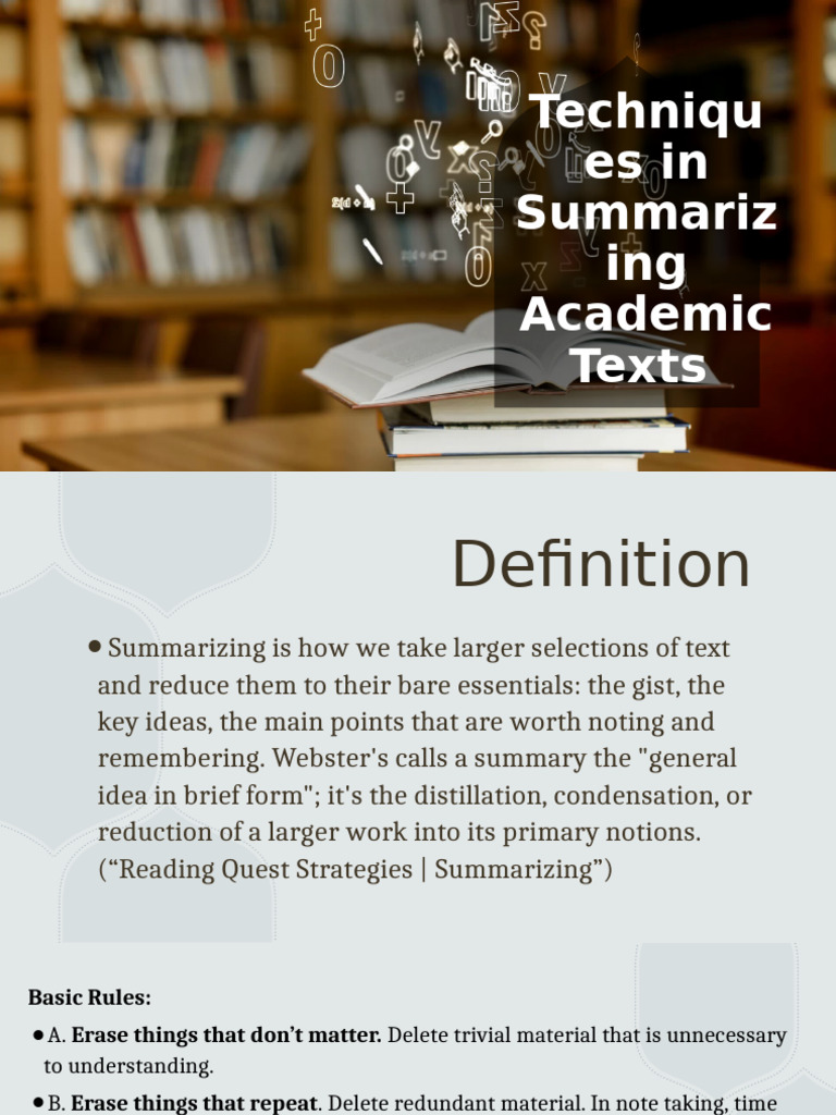 Techniques in Summarizing | PDF