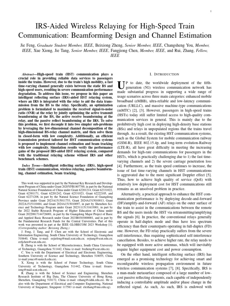 IRS-Aided Wireless Relaying For High-Speed Train Communication ... IRS-Aided Wireless Relaying For High-Speed Train Communication ...