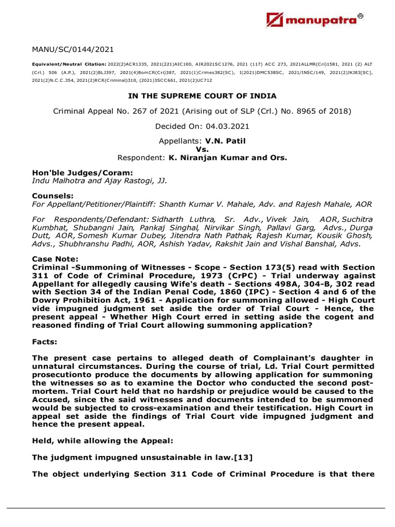 VN Patil Vs K Niranjan Kumar and Ors 04032021 SCSC20210503211819336COM807149 | PDF | Criminal ...