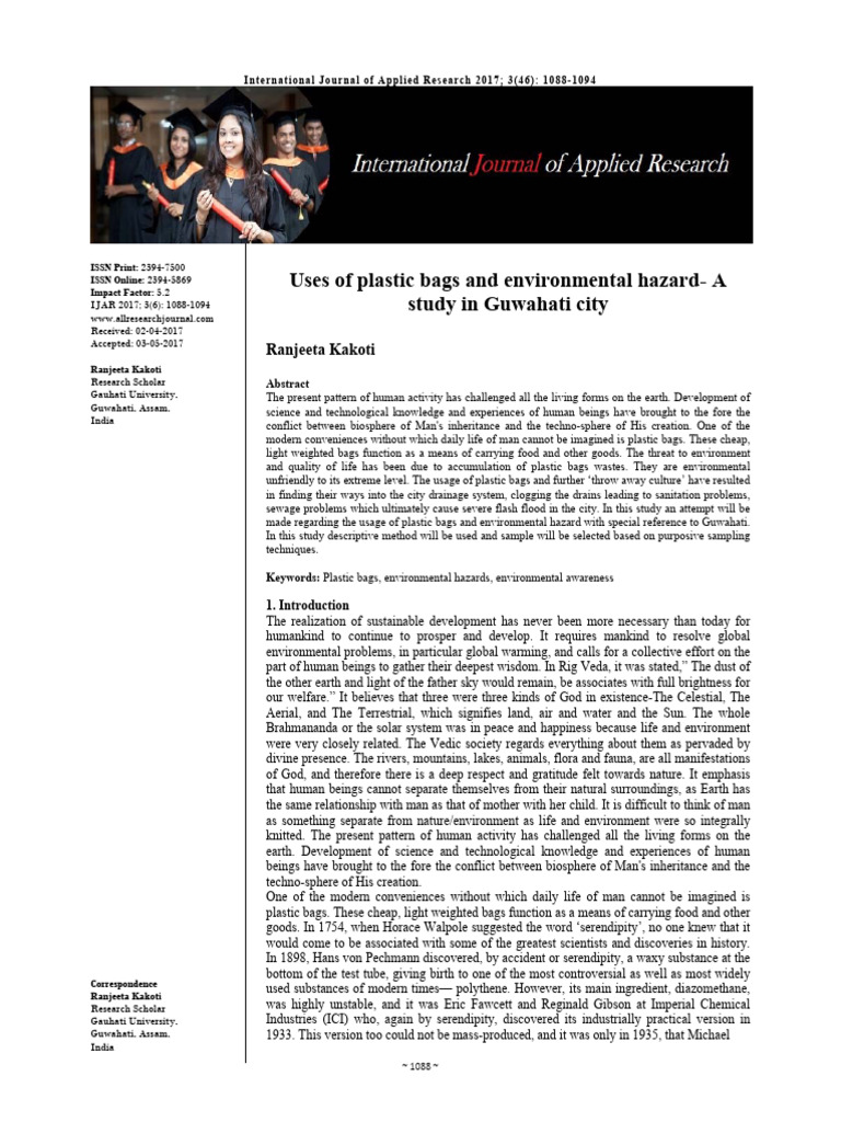 Uses of Plastic Bags and Environmental Hazard-A Study in Guwahati City ...