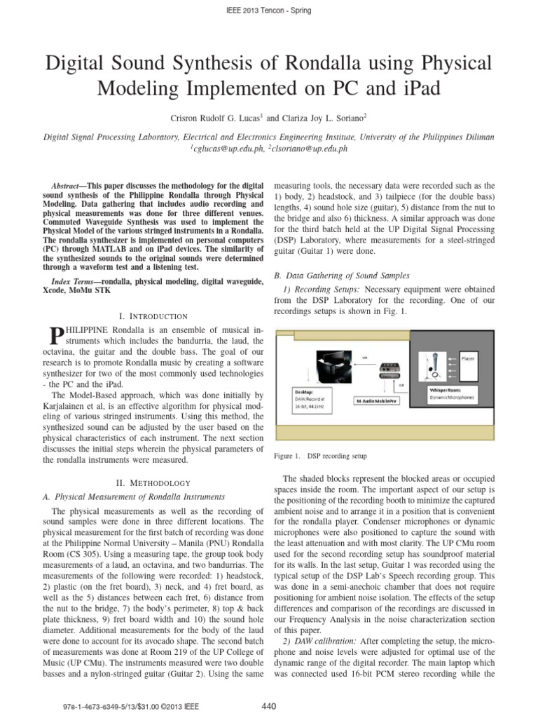 Digital Sound Synthesis of Rondalla Using Physical Modeling Implemented On PC and Ipad | PDF ...