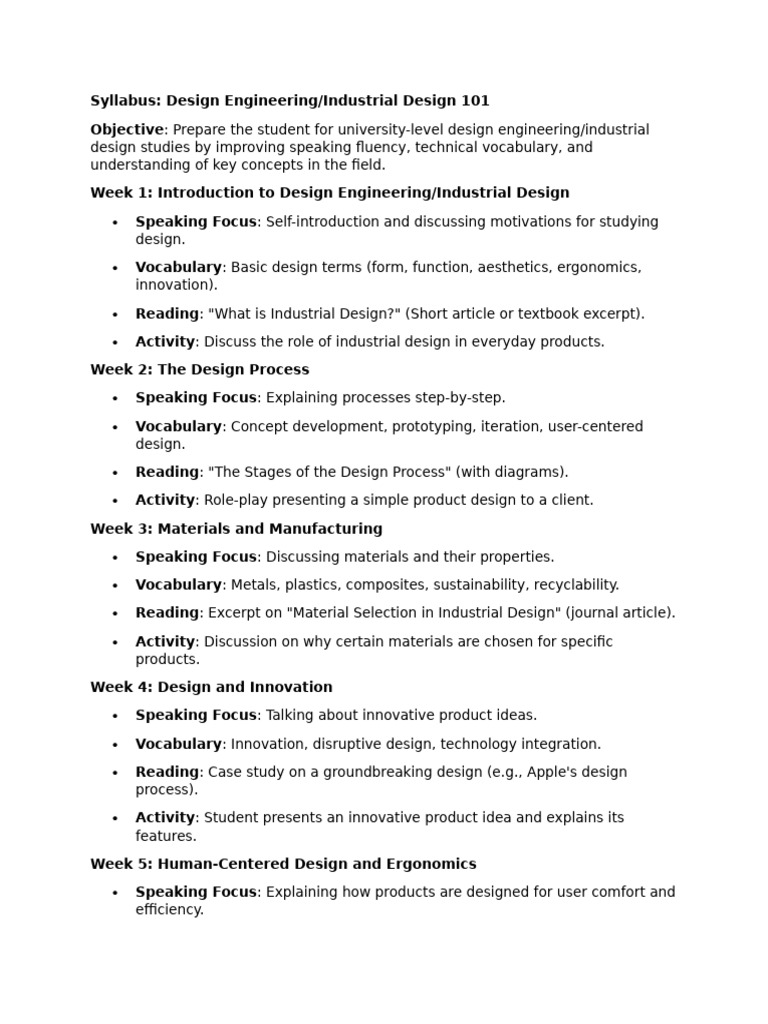 Design Engineering 101 Syllabus Overview | PDF | Computer Aided Design ...
