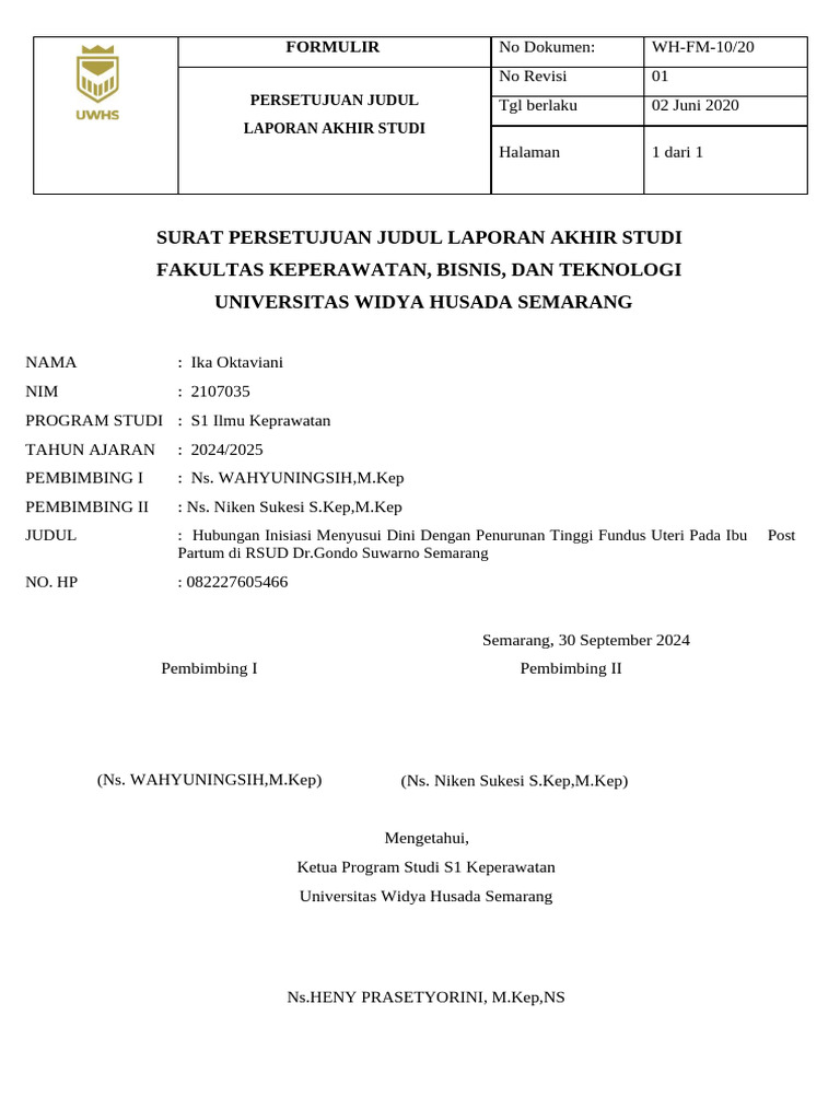 Surat Persetujuan Judul Laporan Akhir | PDF