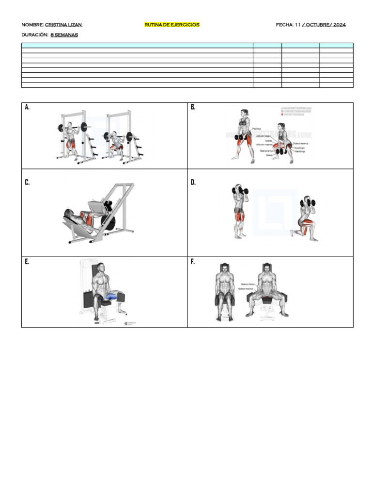 Rutina de Ejercicios de 8 Semanas | PDF | Entrenamiento con pesas
