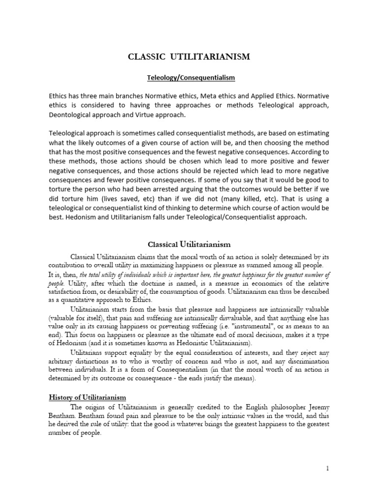 Classic Utilitarianism: Bentham & Mill | PDF | Utilitarianism | Pleasure