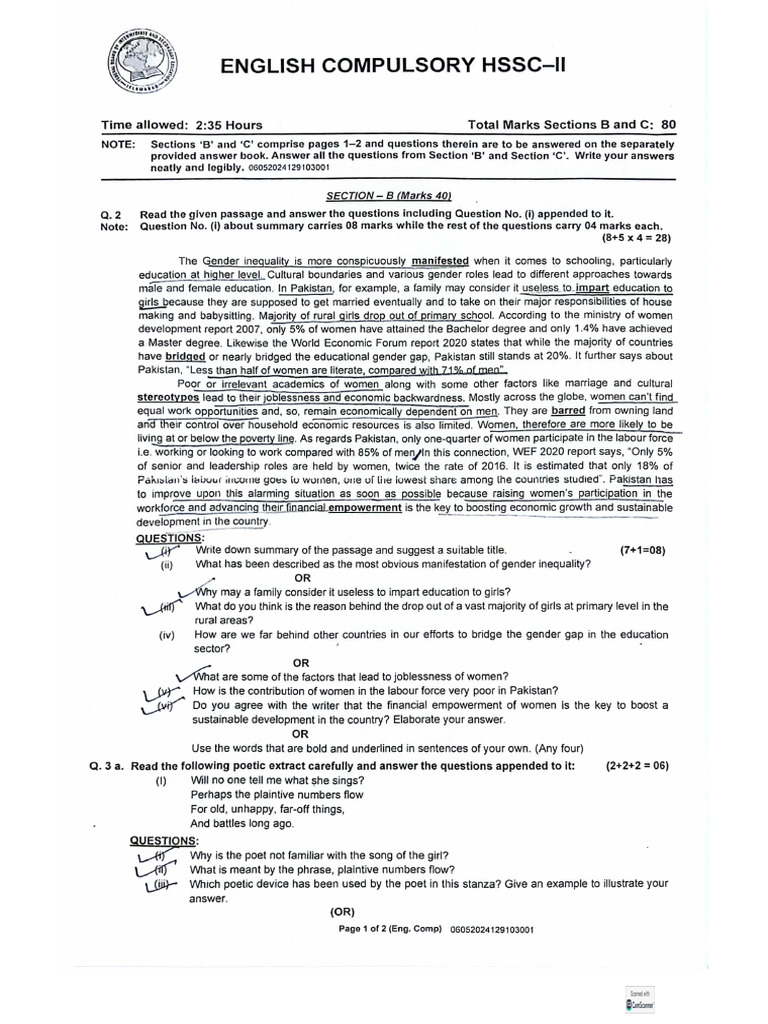 Federal Board-English HSSC-2 | PDF