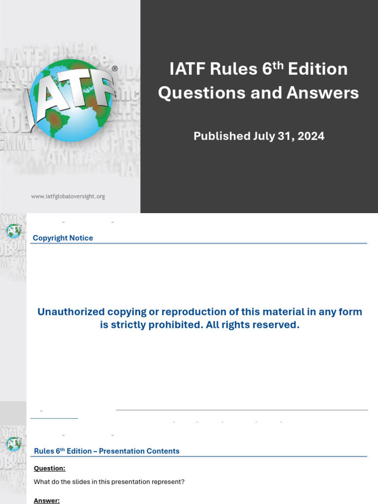 IATF Rules 6th Edition Questions and Answers | PDF | Audit | Professional Certification