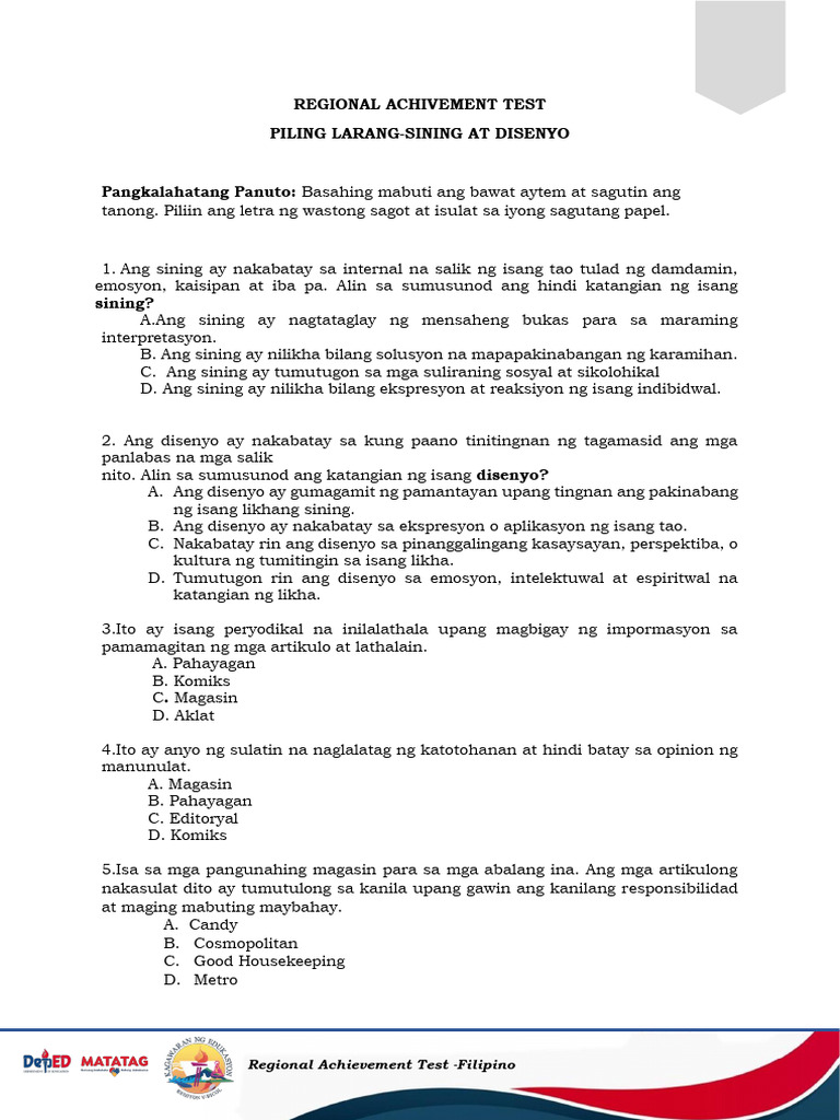 Filipino Shs-Piling Larang-Sining at Disenyo-Rat | PDF