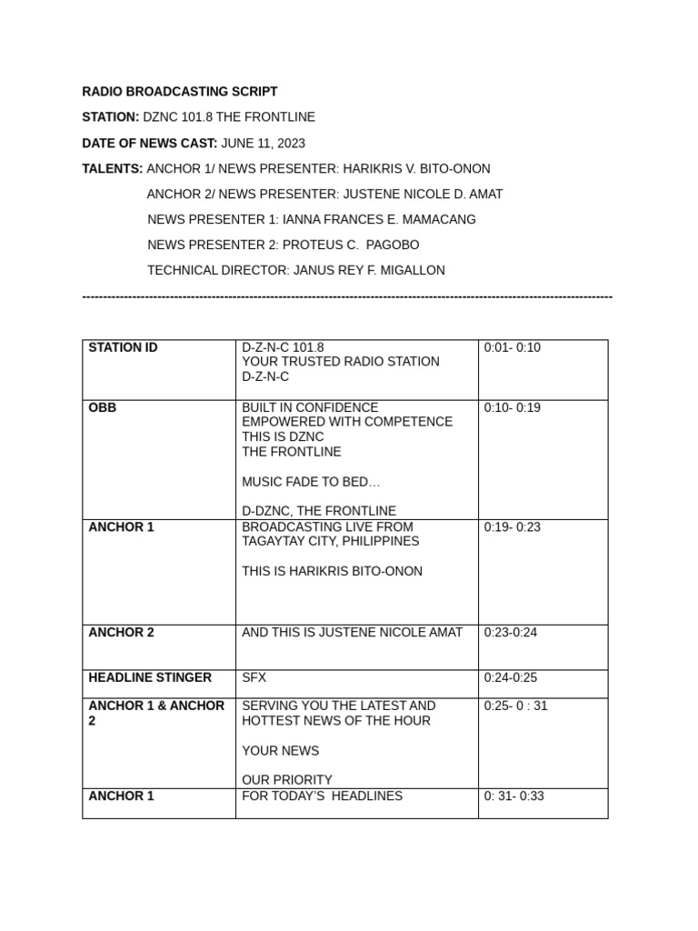 Radio Broadcasting Script Edited | PDF