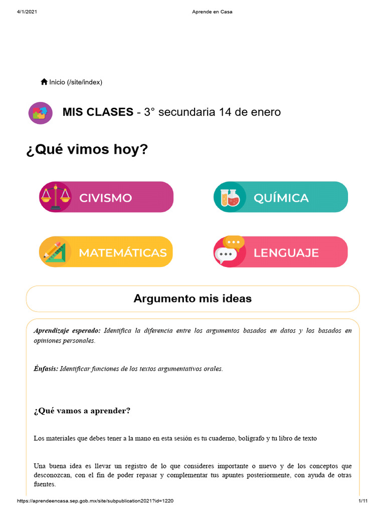 Aprende en Casa-3-ARGUMENTO MIS IDEAS - 14.ENERO.2021 | PDF | Argumento ...
