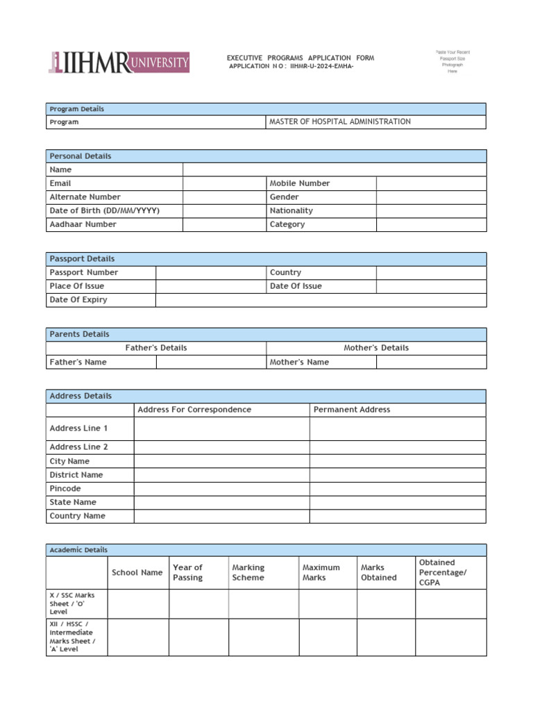 MHA Executive Blank Form | PDF