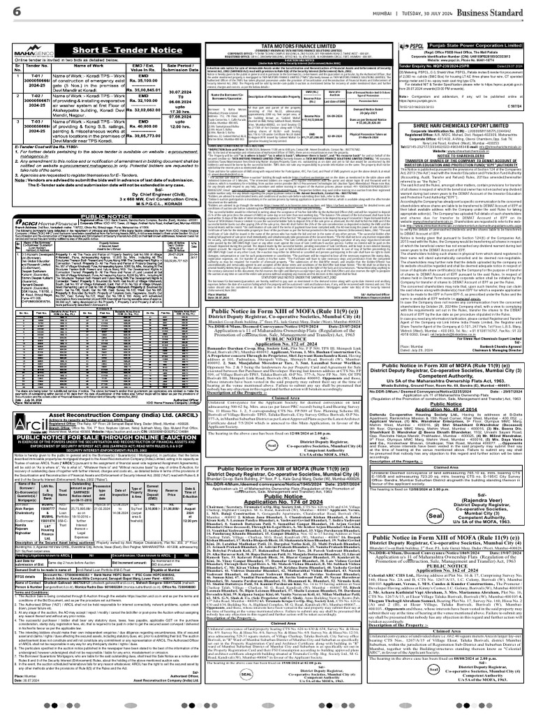 Tata Motors Finance E-Auction Notice | PDF | Auction | Dividend