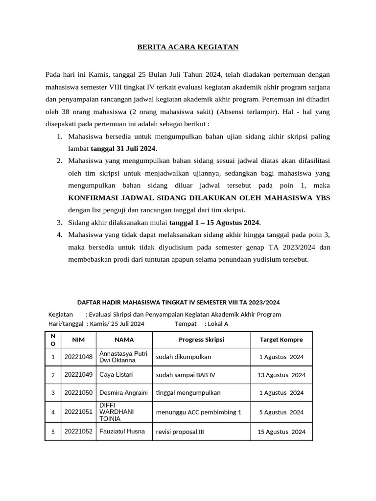 BERITA ACARA KEGIATAN | PDF
