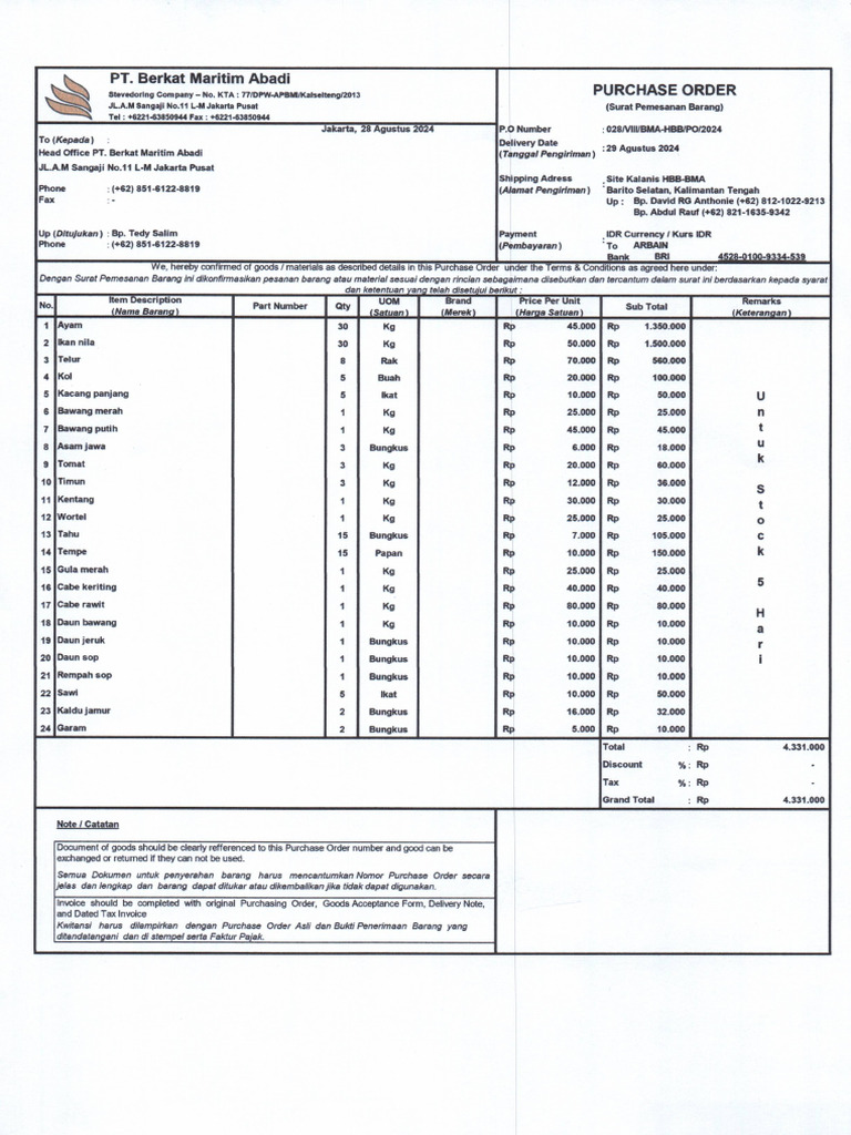 PO 29 AGUSTUS 24 (Revisi) | PDF
