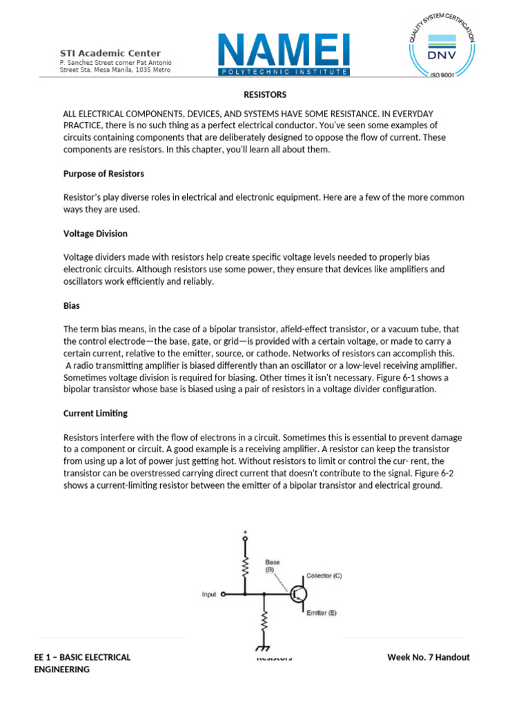 Week 7 Resistors Ho | PDF | Decibel | Resistor
