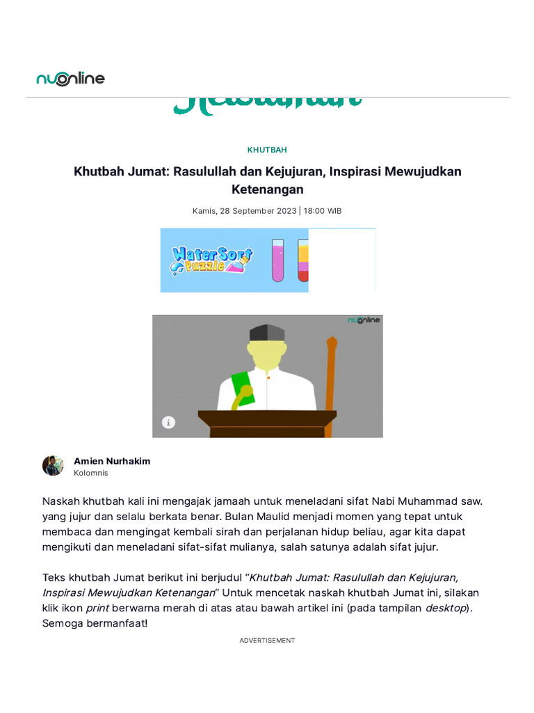 Khutbah Jumat - Rasulullah Dan Kejujuran, Inspirasi Mewujudkan ...