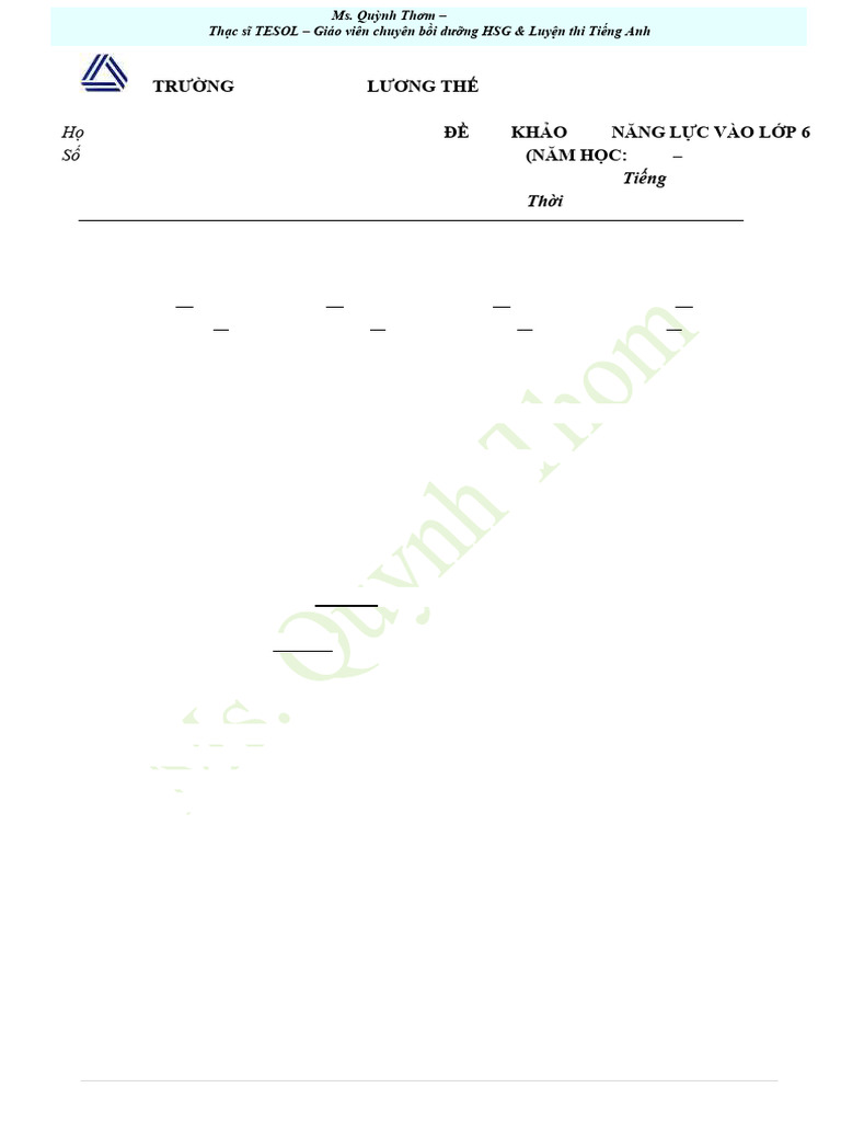 Đề Thi Vào 6 LTV 2024 2025 | PDF | Question | Polar Bear