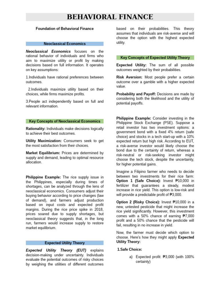 Behaviral Finance - Lesson 1 2 | PDF | Risk Aversion | Utility
