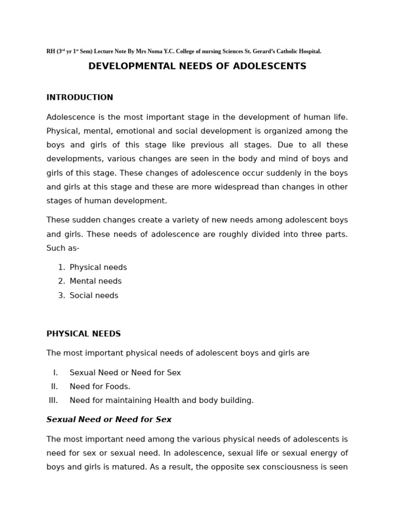 Developmental Needs of Adolescents | PDF | Adolescence | Adults