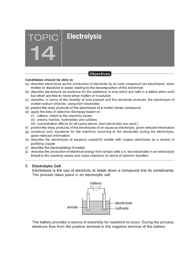 Electrolysis summarised notes | PDF