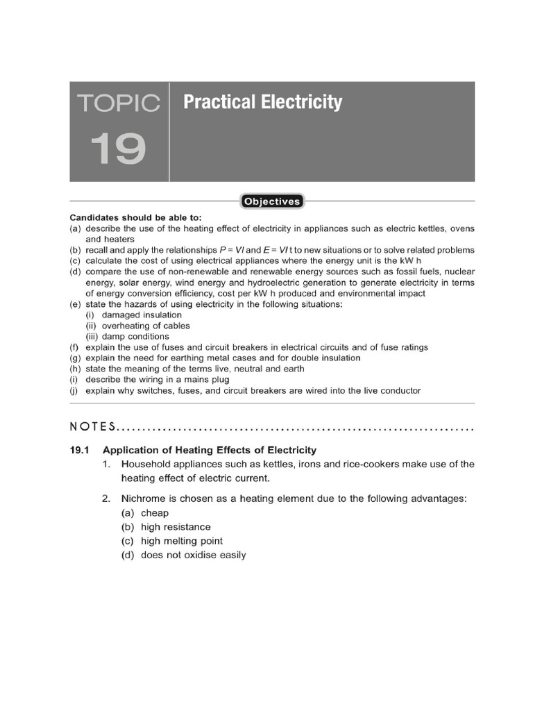 Practical Electricity summarised notes | PDF