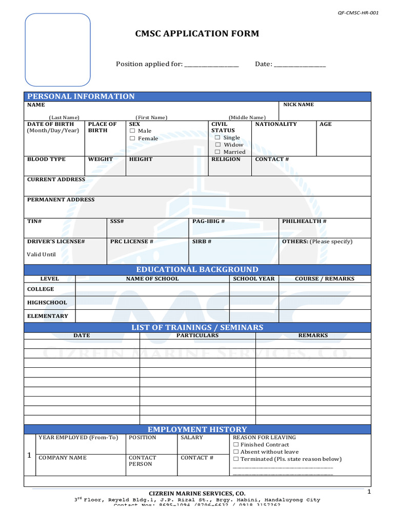 QF CMSC HR 001 Application Form | PDF | Justice | Crime & Violence