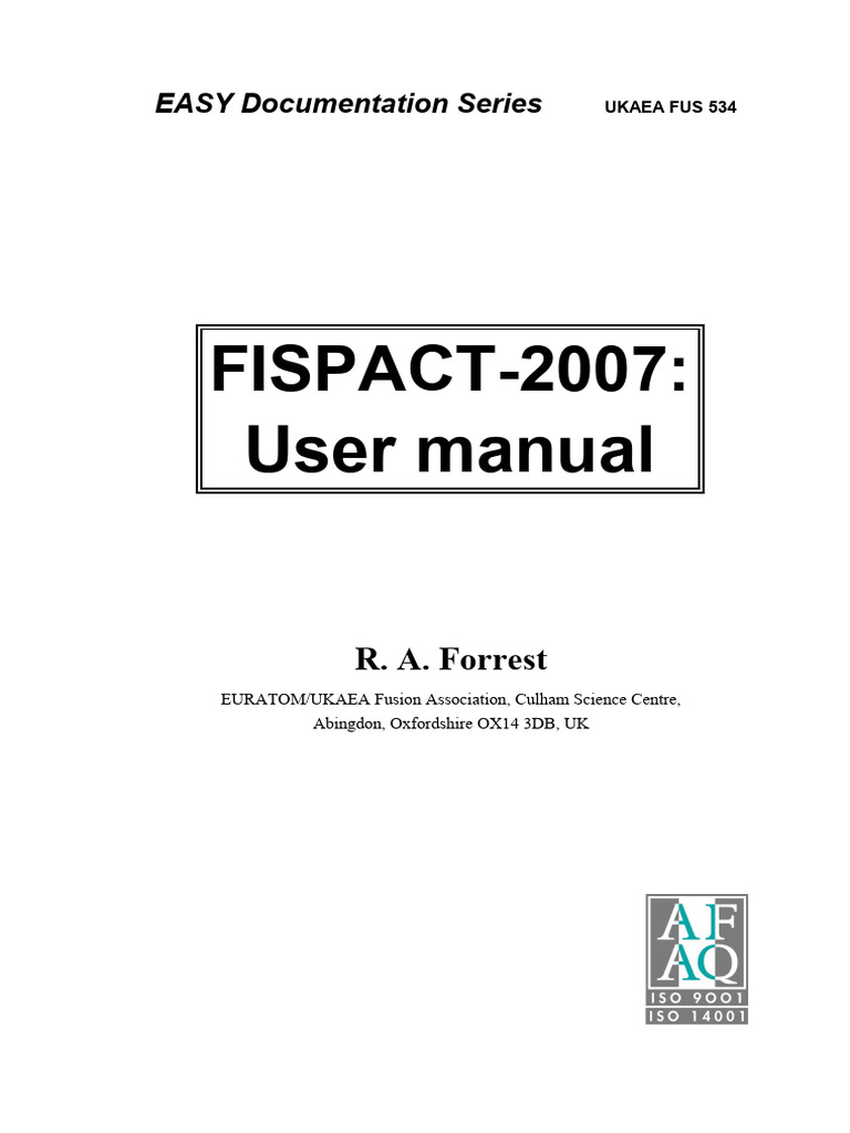 FISPACT User Manual 2007 | PDF | Neutron | Nuclear Fission