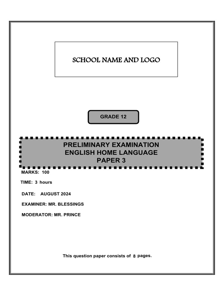 Prince Bs English HL p3 Prelim Examination 2024 | PDF | Question | Essays