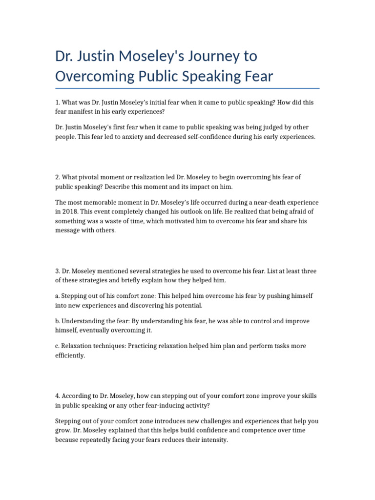 Dr Justin Moseley Public Speaking Pdf Fear Public Speaking