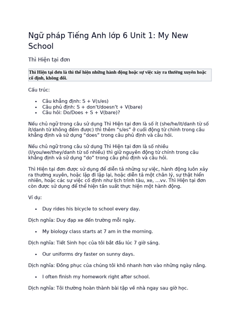 Ngữ Pháp Lop 6 | PDF